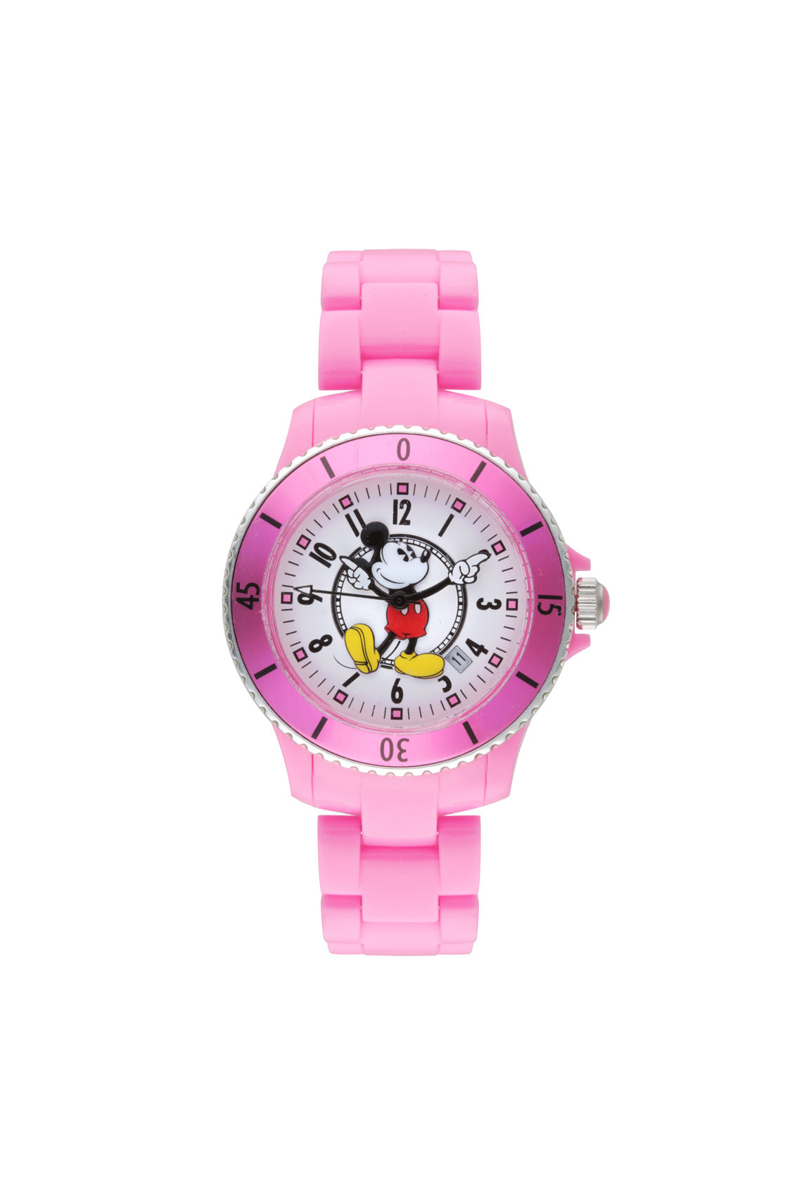 Disney Mickey Sports 40mm White Dial Pink Stainless Steel Watch | PEROZ ...